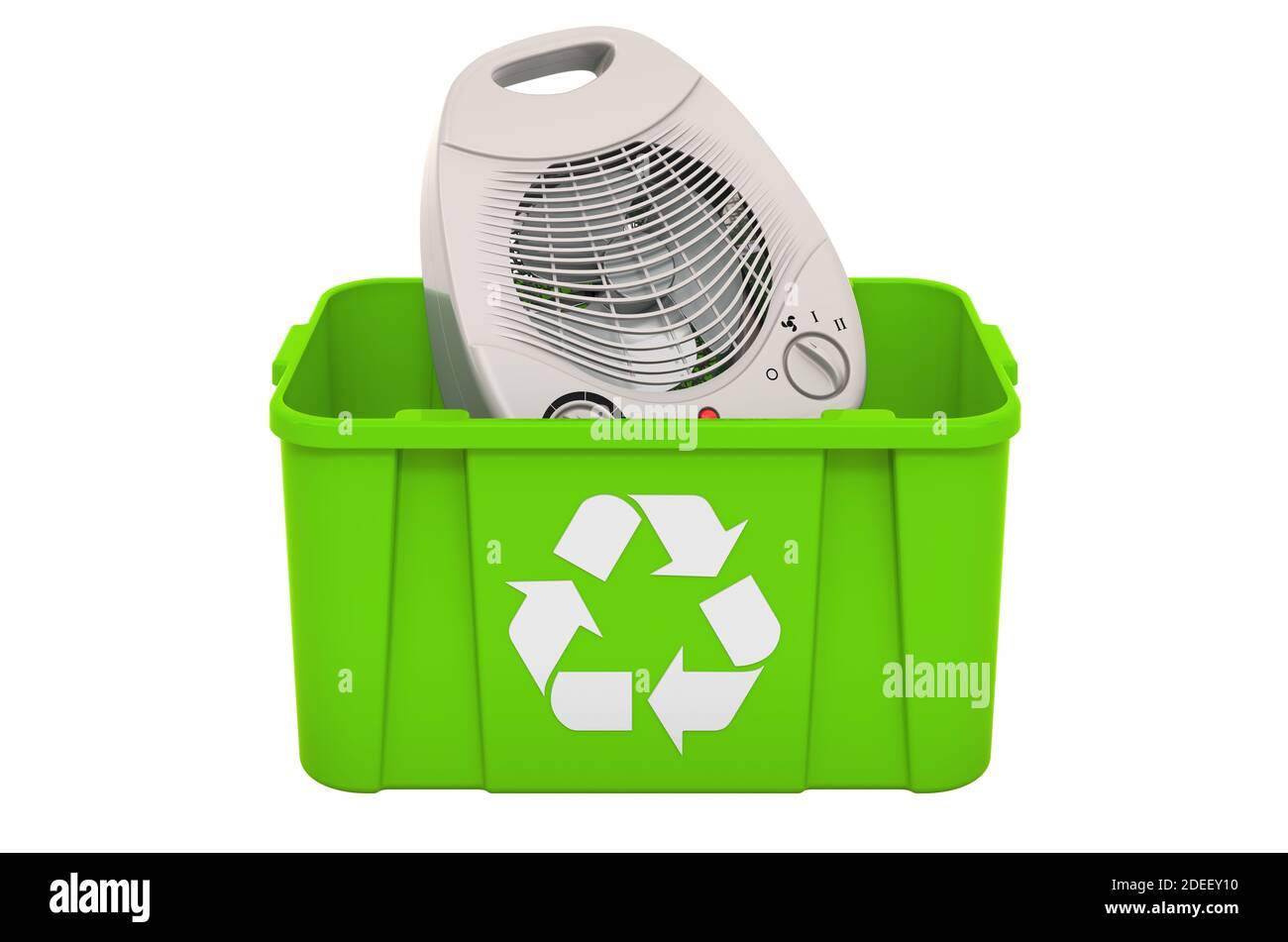 Recycling trashcan with fan heater, 3D rendering isolated on white ...