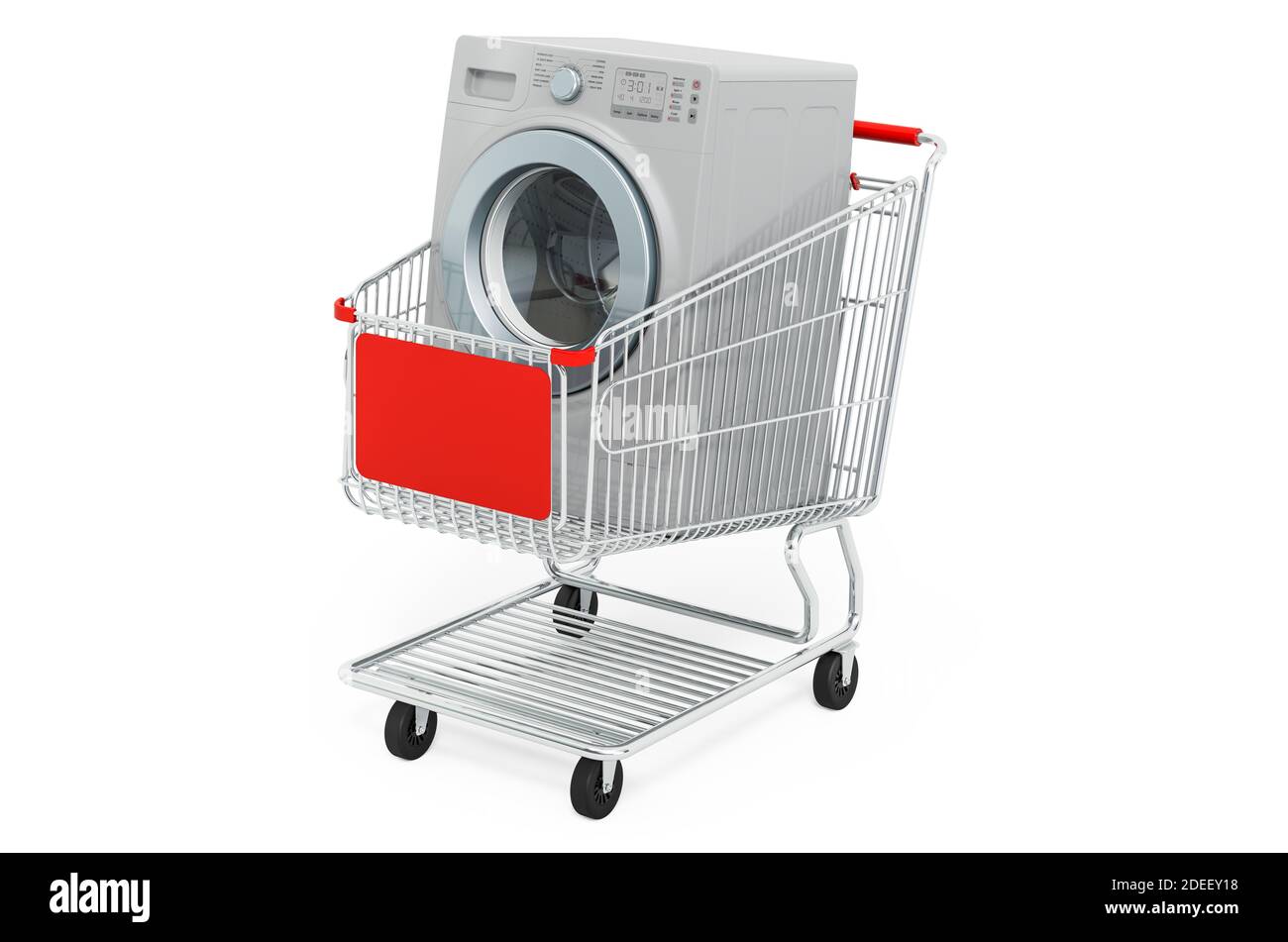Washing machine inside shopping cart, 3D rendering isolated on white ...