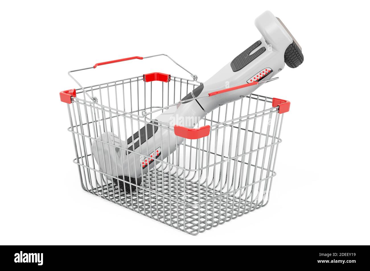 Shopping basket with hoverboard, 3D rendering isolated on white ...
