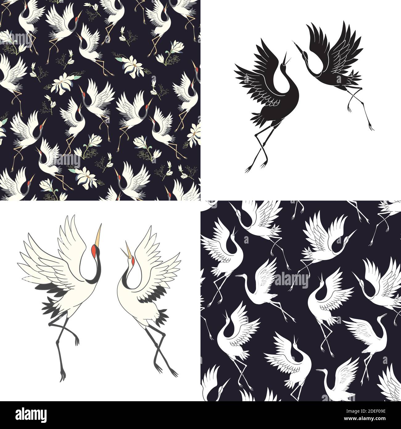 Set of seamless patterns with Japanese cranes for Your design Stock ...
