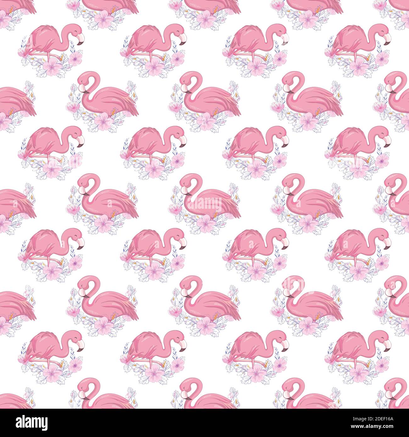 Tropical seamless pattern with cute flamingo and flowers. Cartoon ...