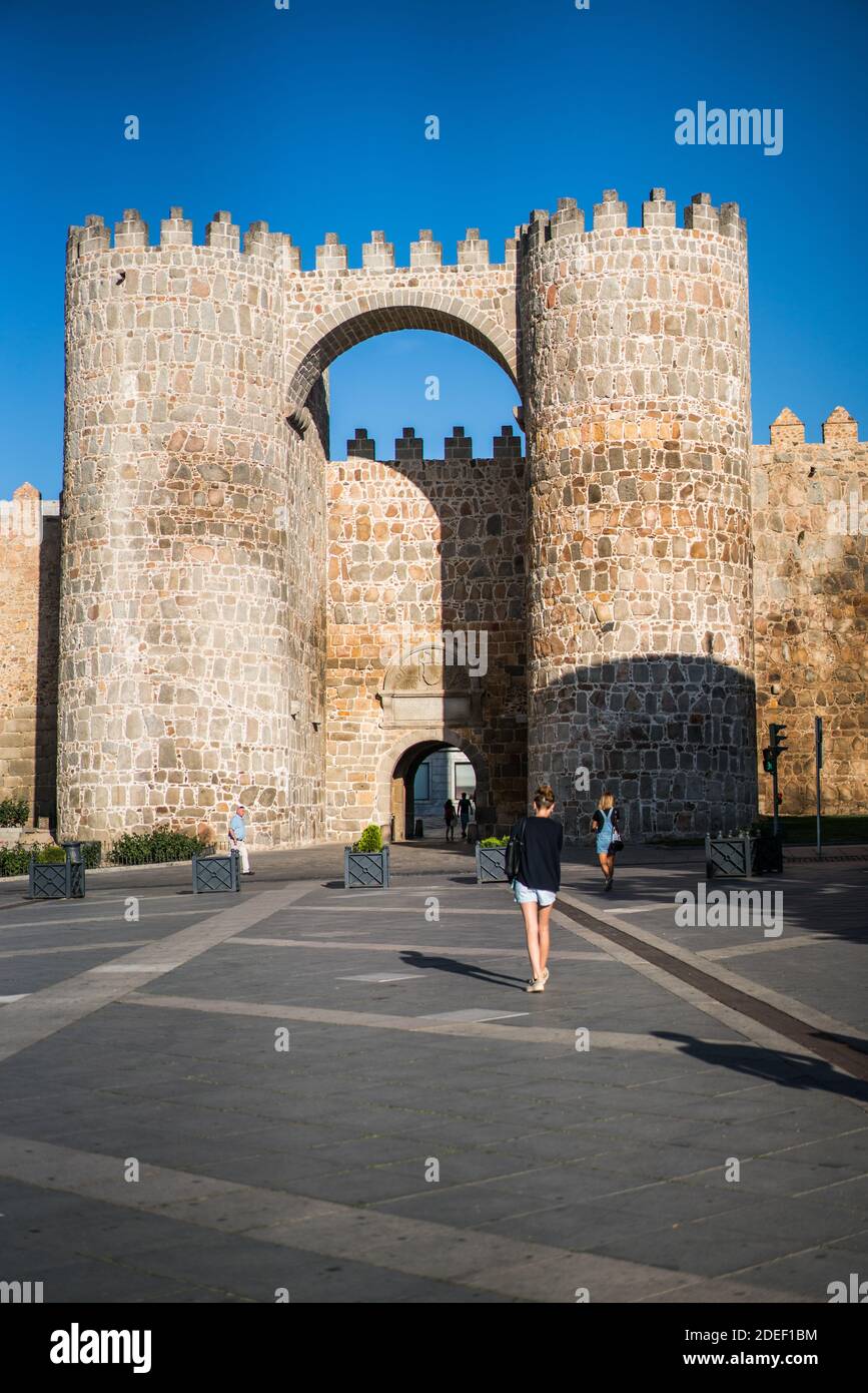 General view of the Alcazar gate, Avila, Spain, Europe Stock Photo - Alamy