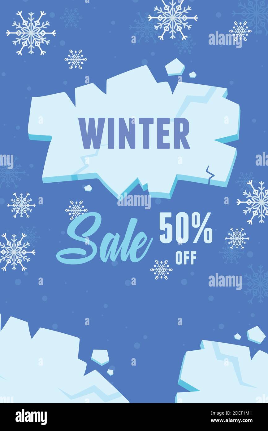winter sale advertising banner with explosion pieces of ice vector ...