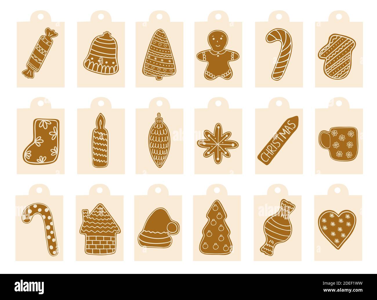 Christmas gingerbread cookies gift tags labels set, traditional holiday ...