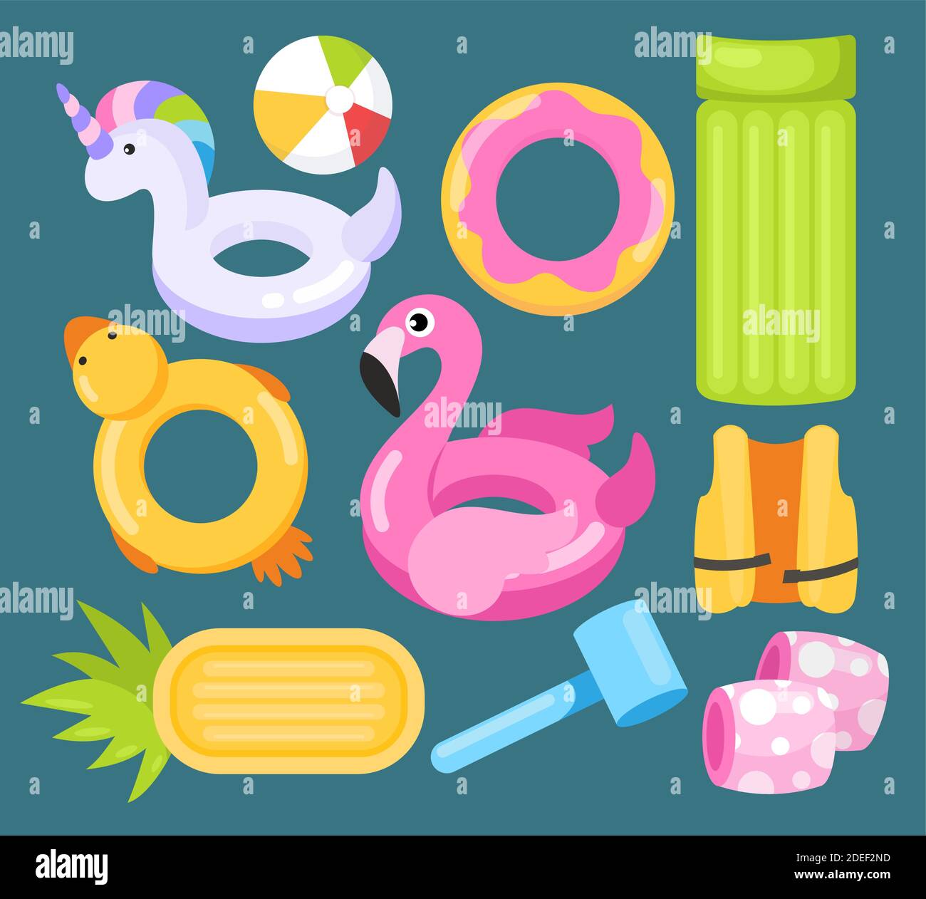 Toys water set, cartoon inflatable swimming accessories Stock Vector ...