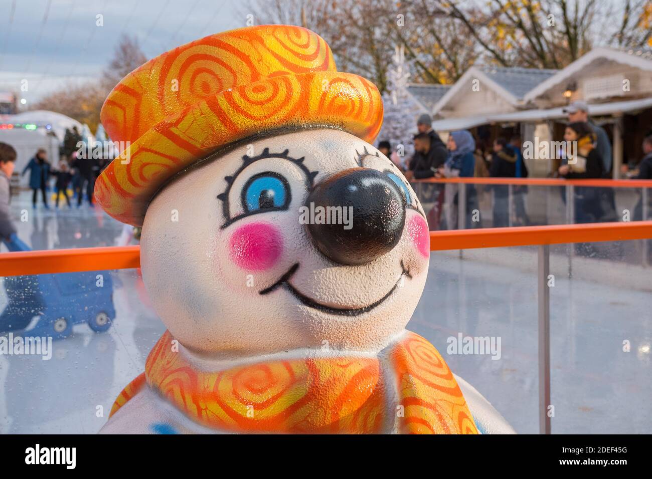 Plastic snowman at the Christmas Market in Paris, France. Beautiful ...
