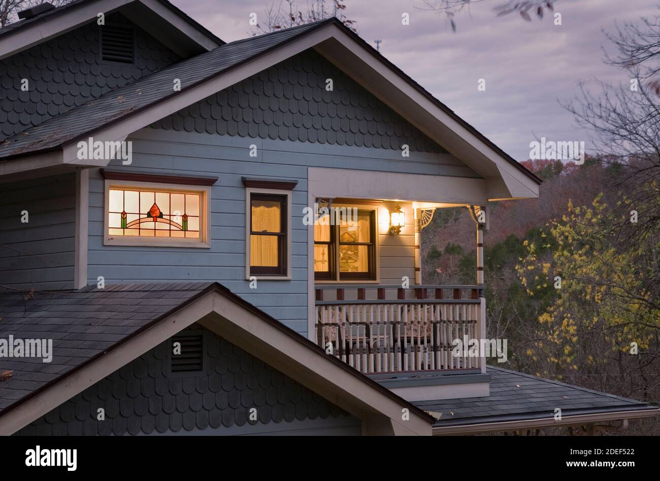 Porch on House at Night Stock Photo - Alamy