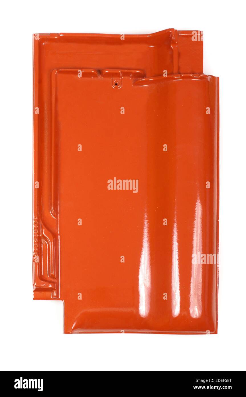 Single new shinny red roof tile isolated on the white background Stock ...