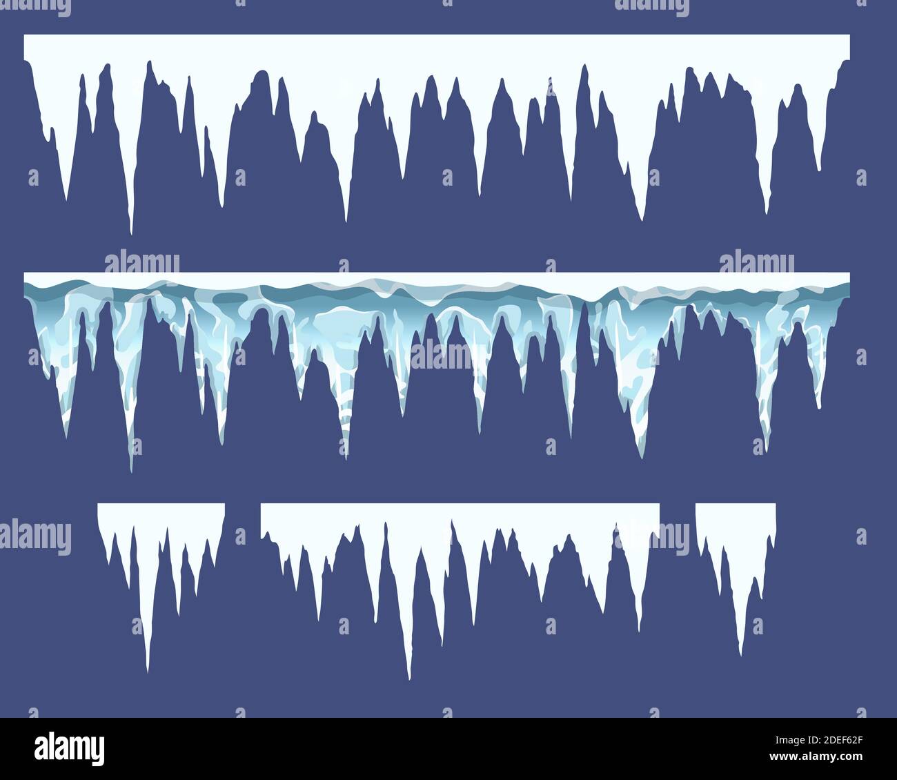 stylized cartoon icicles, hand drawn elements for endless borders ...