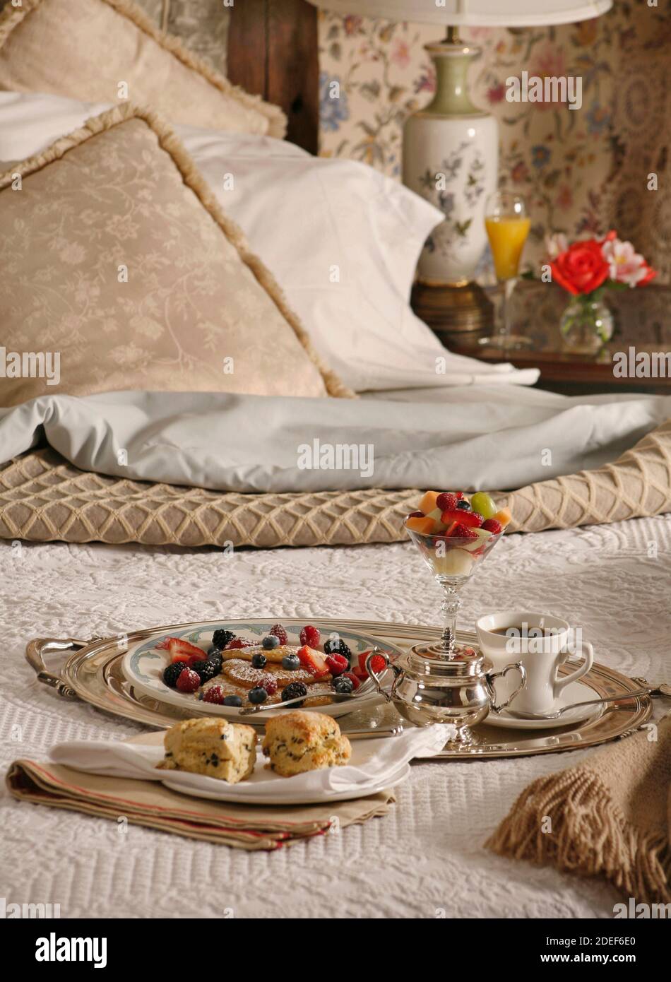 Breakfast in bed at Inn Stock Photo - Alamy
