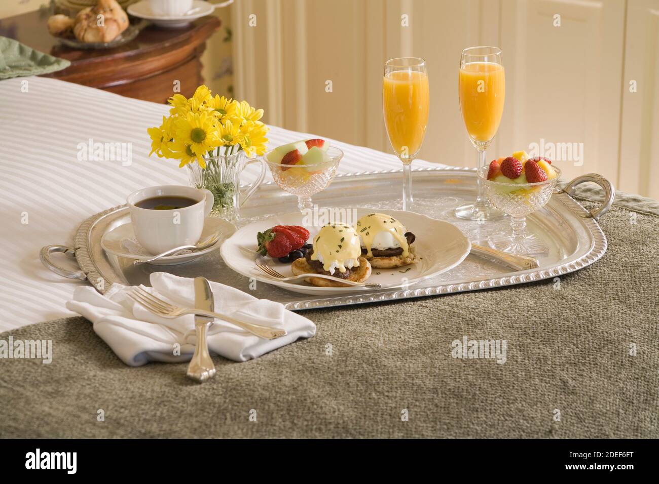 Breakfast in bed at Inn Stock Photo - Alamy
