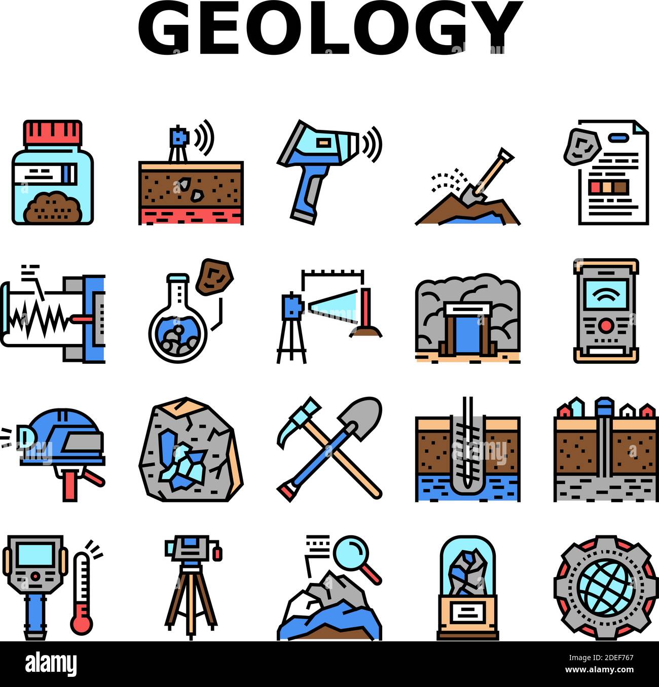 Geology Researching Collection Icons Set Vector Stock Vector Image ...