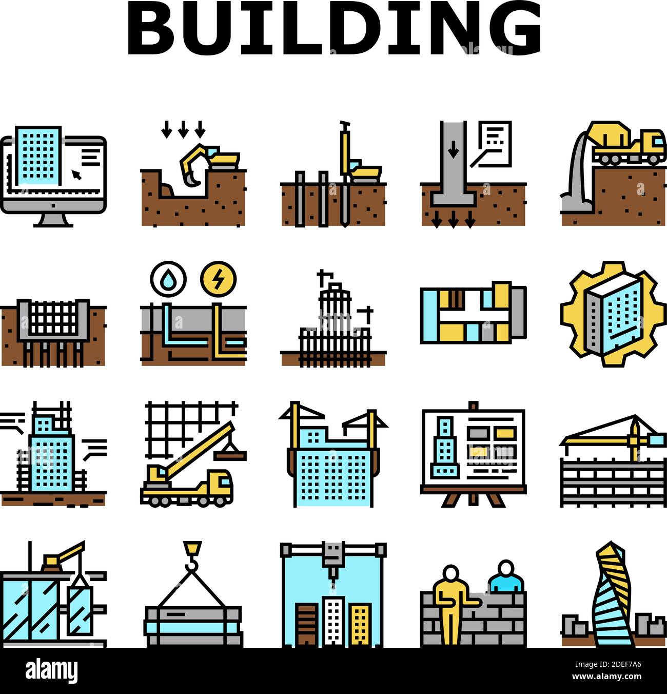 Building Construction Collection Icons Set Vector Stock Vector Image ...