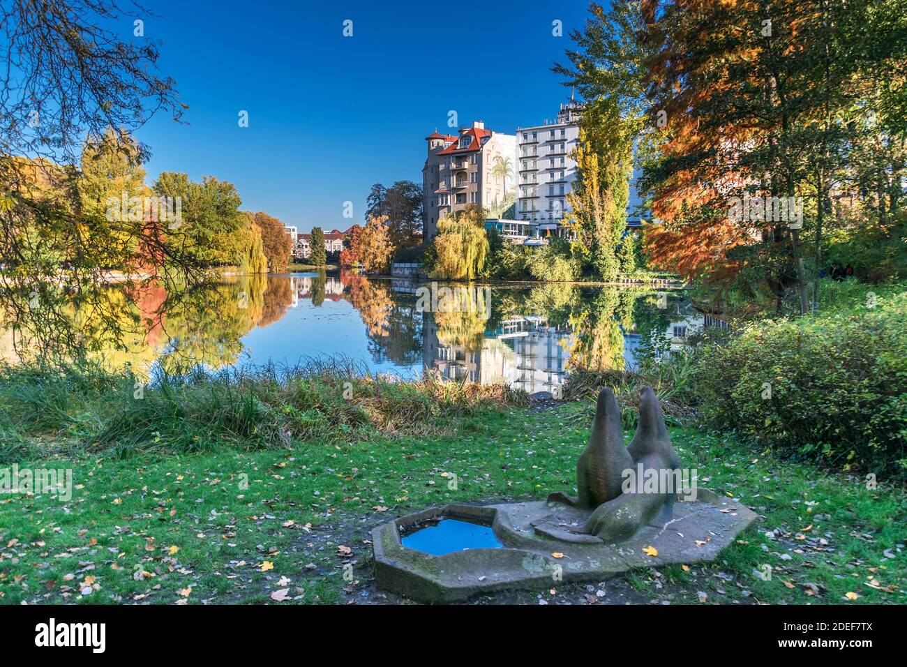 Berlin, Germany - November 7, 2020: Shore of Lake Lietzen with ...