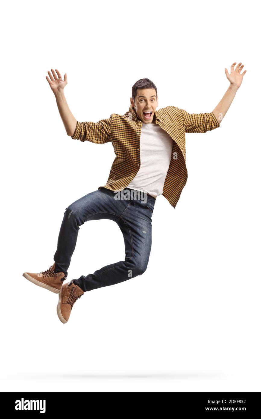 Positive young man jumping hi-res stock photography and images - Alamy