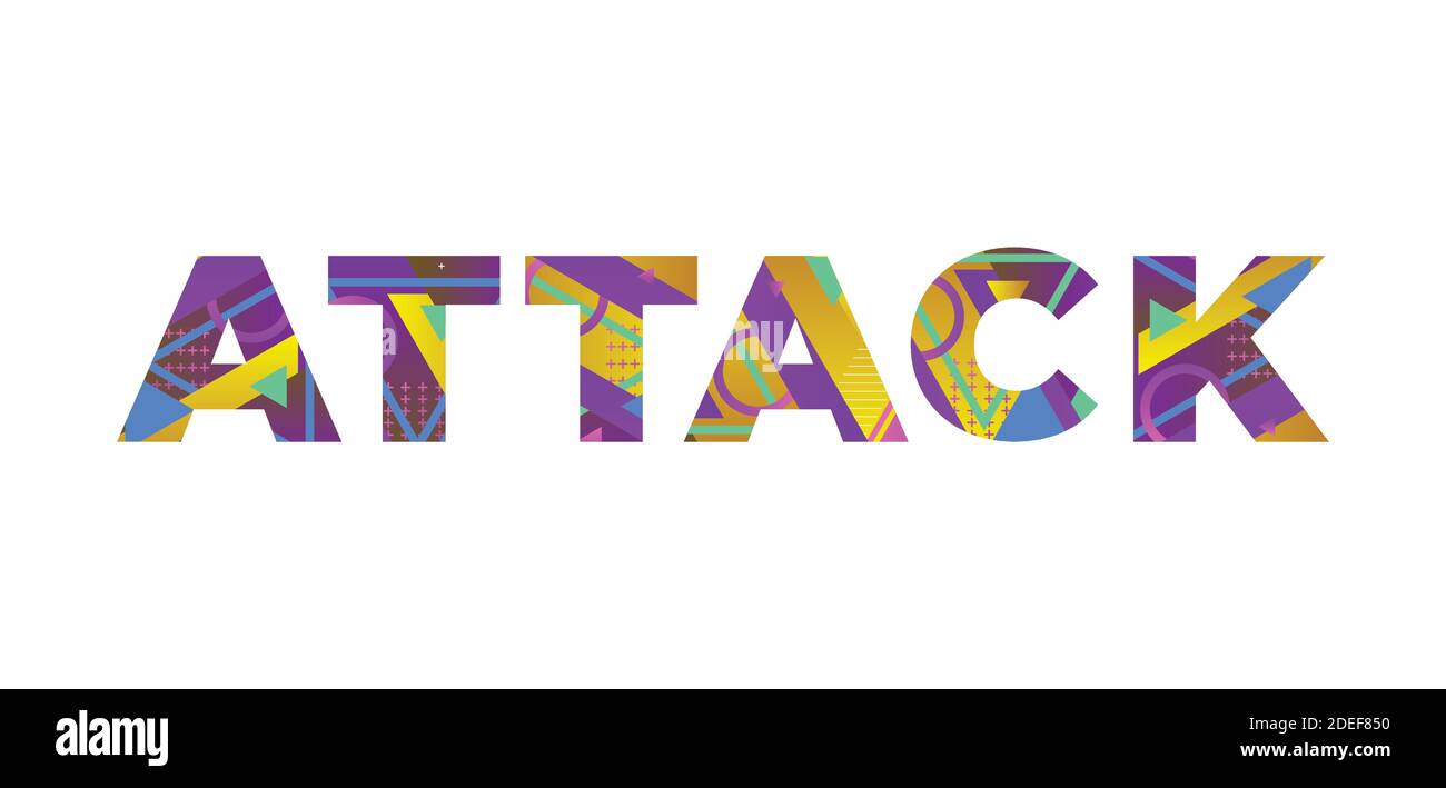 The word ATTACK concept written in colorful retro shapes and colors ...