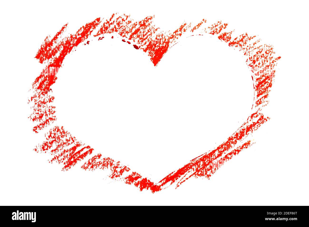 Red heart stencil by crayon isolated on the white background. Valentine ...