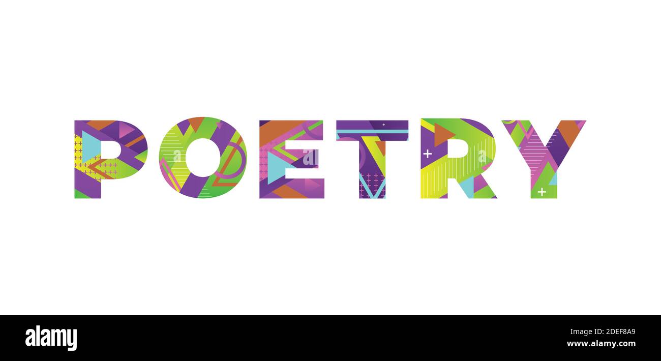 The word POETRY concept written in colorful retro shapes and colors ...