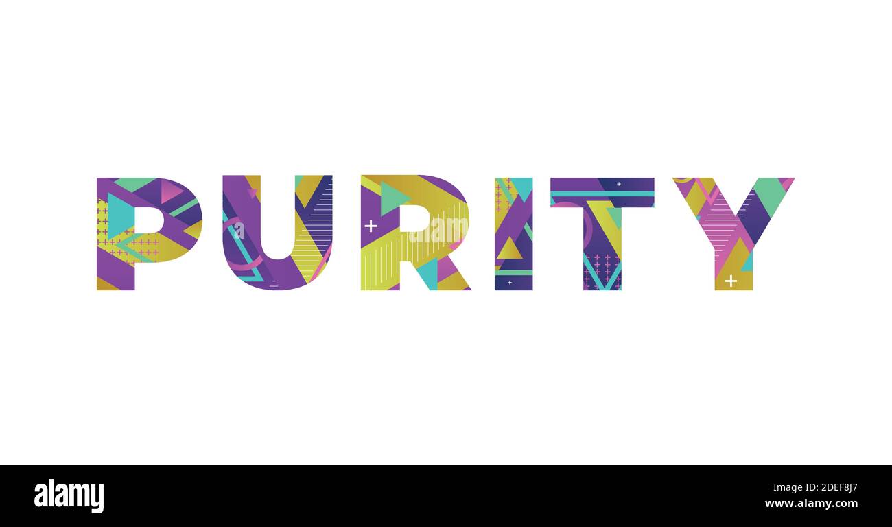 The word PURITY concept written in colorful retro shapes and colors ...