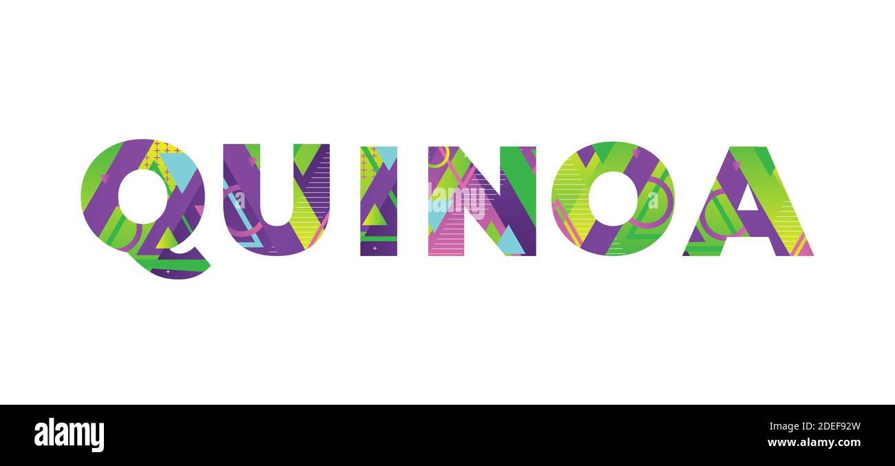 The word QUINOA concept written in colorful retro shapes and colors ...