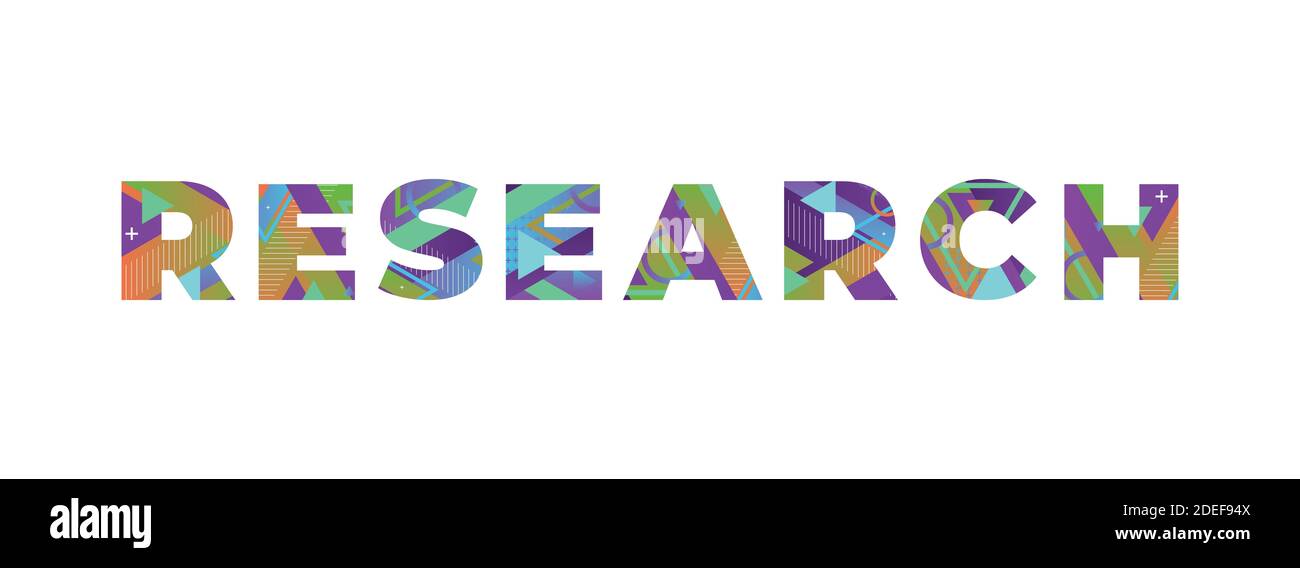 The word RESEARCH concept written in colorful retro shapes and colors ...