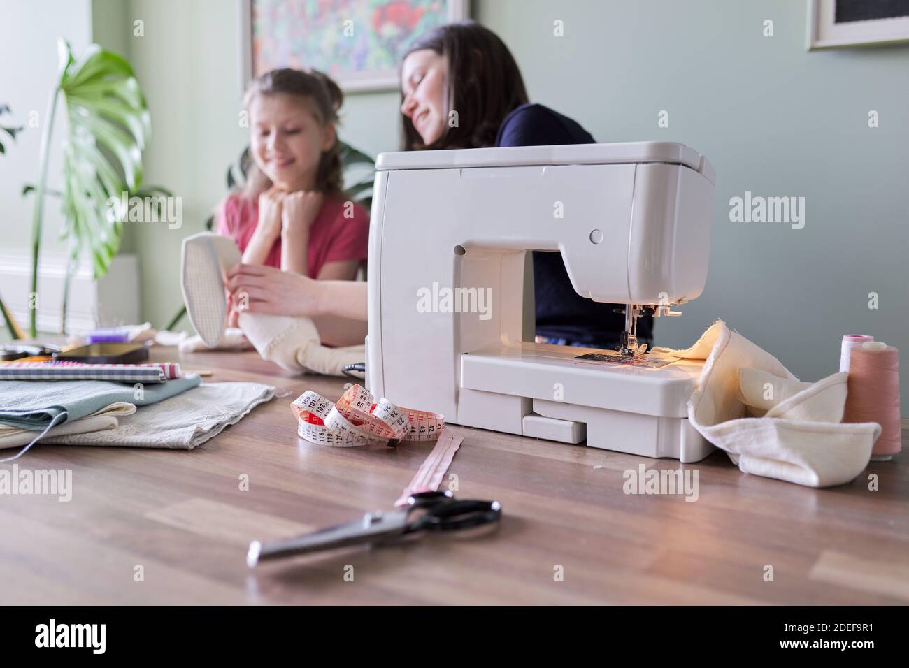 Girls, children, sewing toys at home, handmade, hobbies and leisure ...