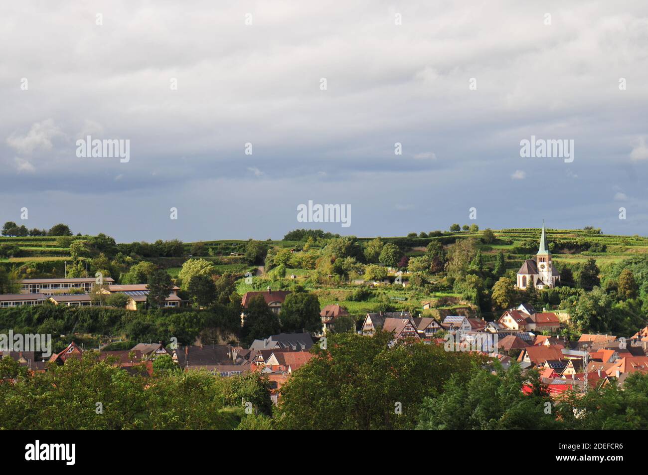 View of the wine village of Bahlingen am Kaiserstuhl in the landscape ...