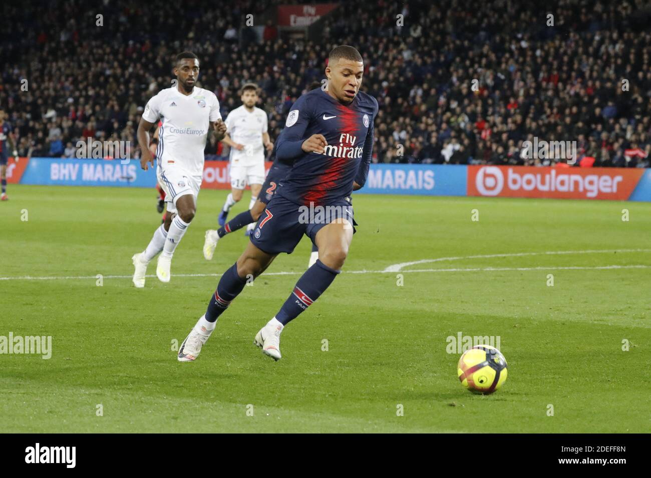 PSG's Kylian Mbappe during the Ligue 1 PSG vs Strasbourg at Parc des Princes stadium in Paris ...