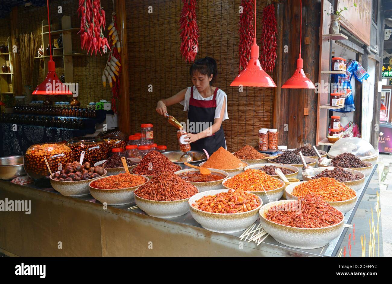 Wide range of different chillis on sale at Qingyan ancient town near ...