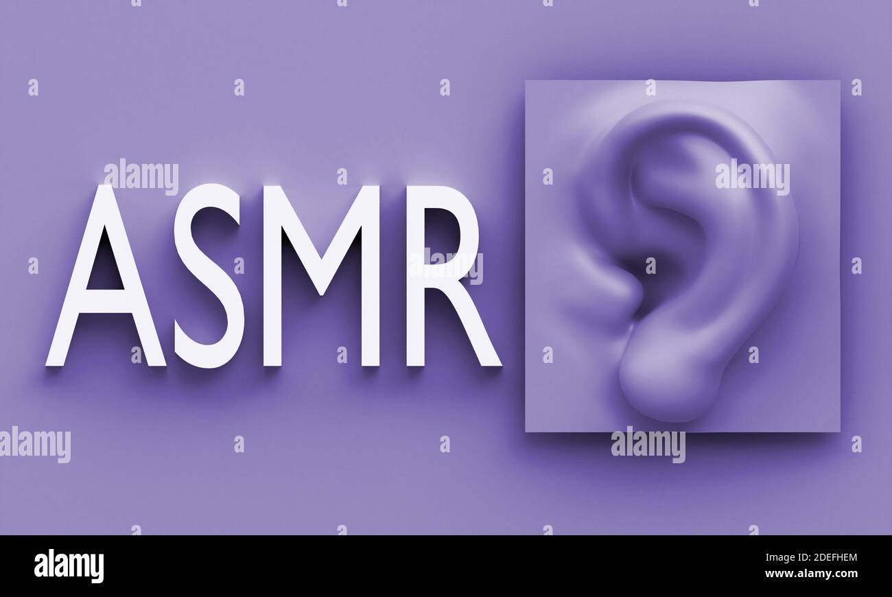 Concept of listening ASMR, ear with words. Autonomous sensory meridian ...