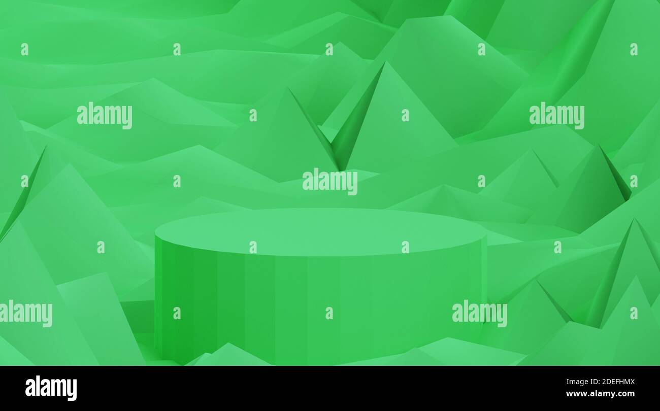 Green cylindrical stand, abstract green background with cylinder shape ...