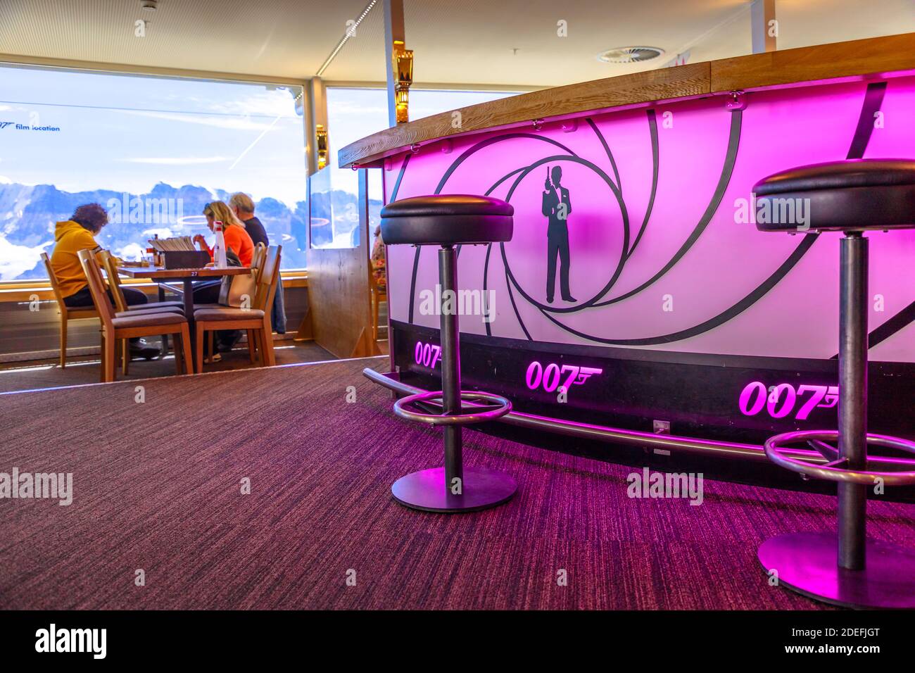 Schilthorn, Switzerland - Aug 19, 2020: tourists eat inside revolving ...