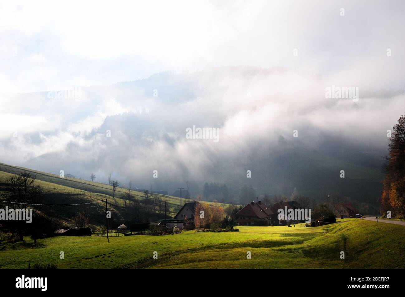 Inversion weather and fog in the landscape of the Black Forest region ...