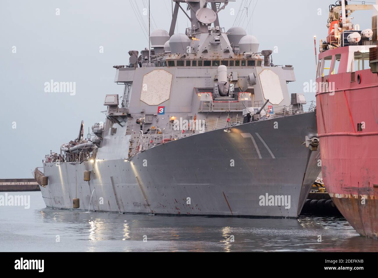 US Navy Arleigh Burke-class destroyer USS Ross DDG-71 in port of Gdynia ...