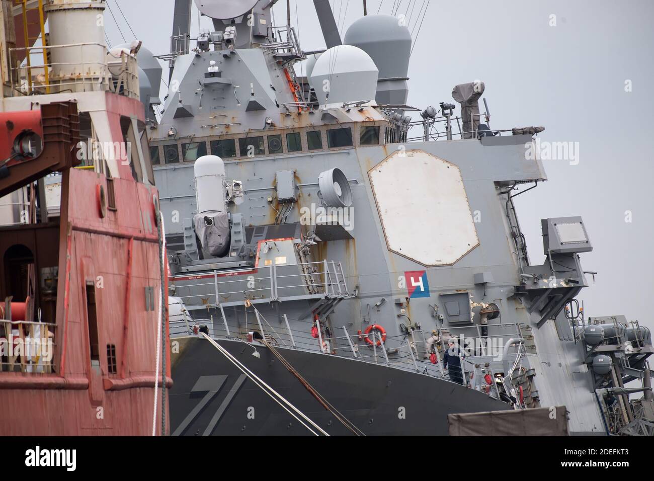 US Navy Arleigh Burke-class destroyer USS Ross DDG-71 in port of Gdynia ...