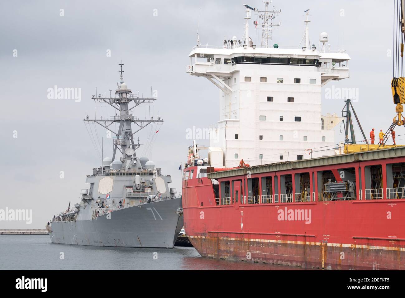 US Navy Arleigh Burke-class destroyer USS Ross DDG-71 in port of Gdynia ...