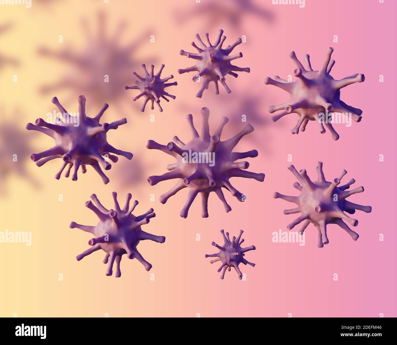 Floating beautiful viruses on pink gradient background, coronavirus ...