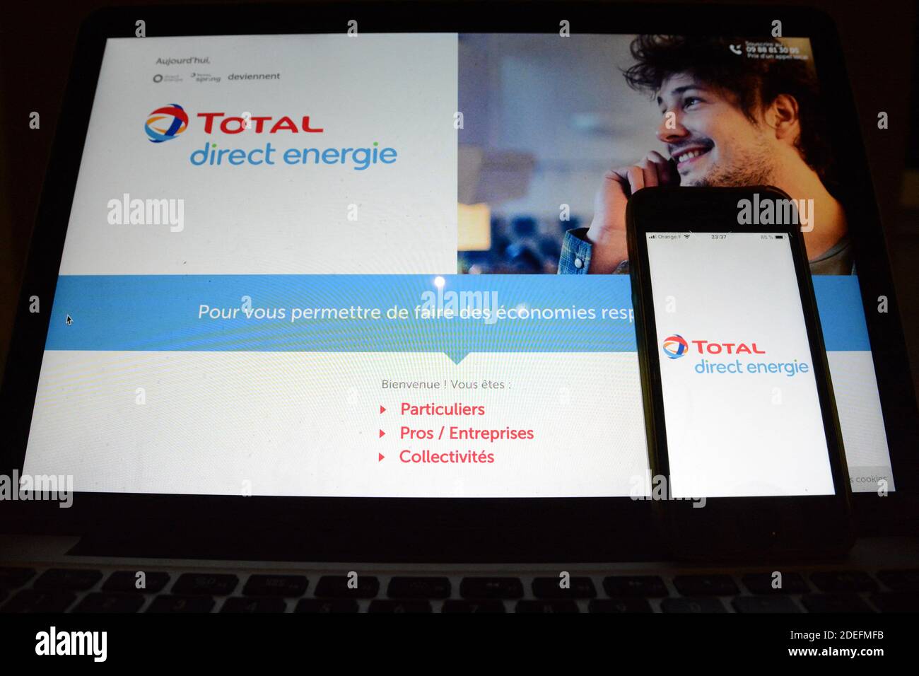 A picture taken on April 10, 2019, shows the logo of Total Direct ...