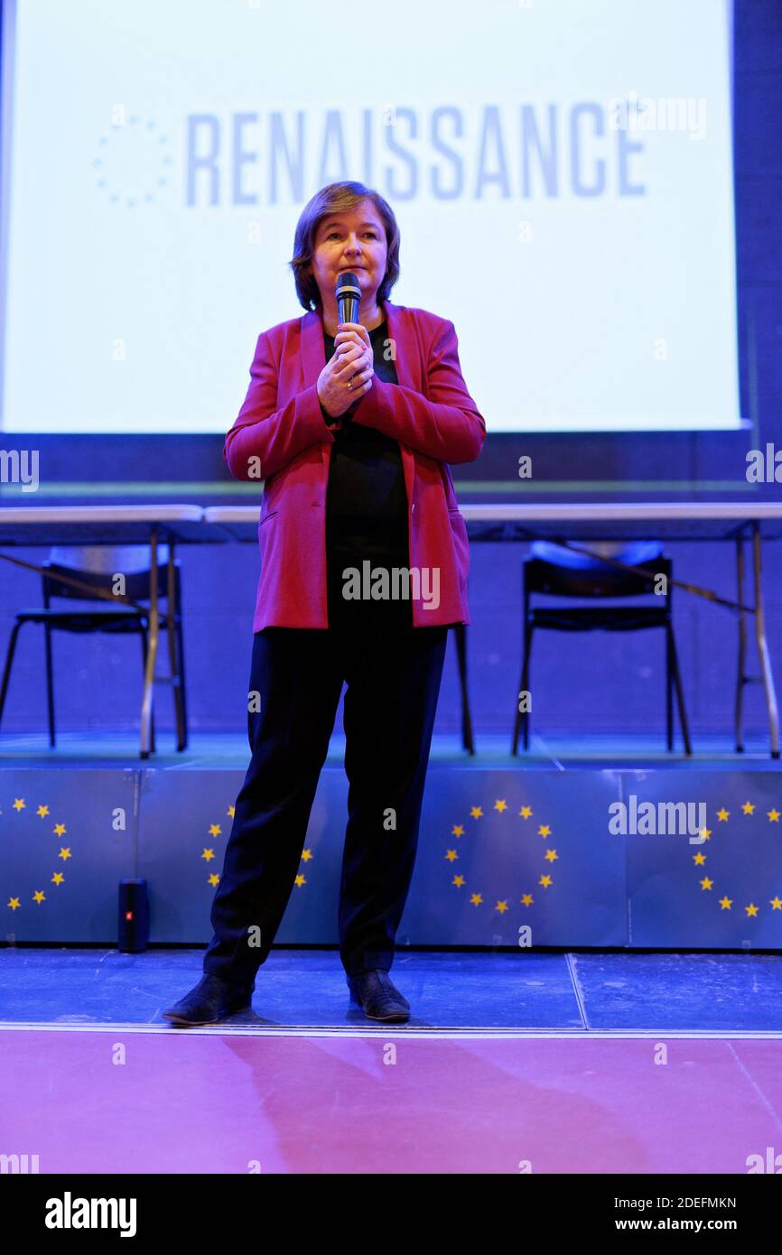 Nathalie Loiseau, head of the LREM list, at a meeting in Valenciennes ...