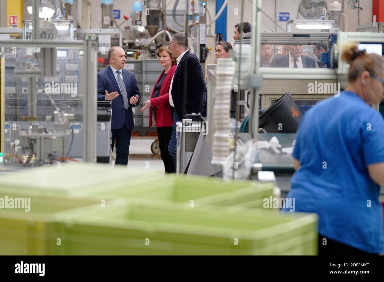 Nathalie Loiseau, head of the LREM list, visiting Silmodes Plasticos in ...