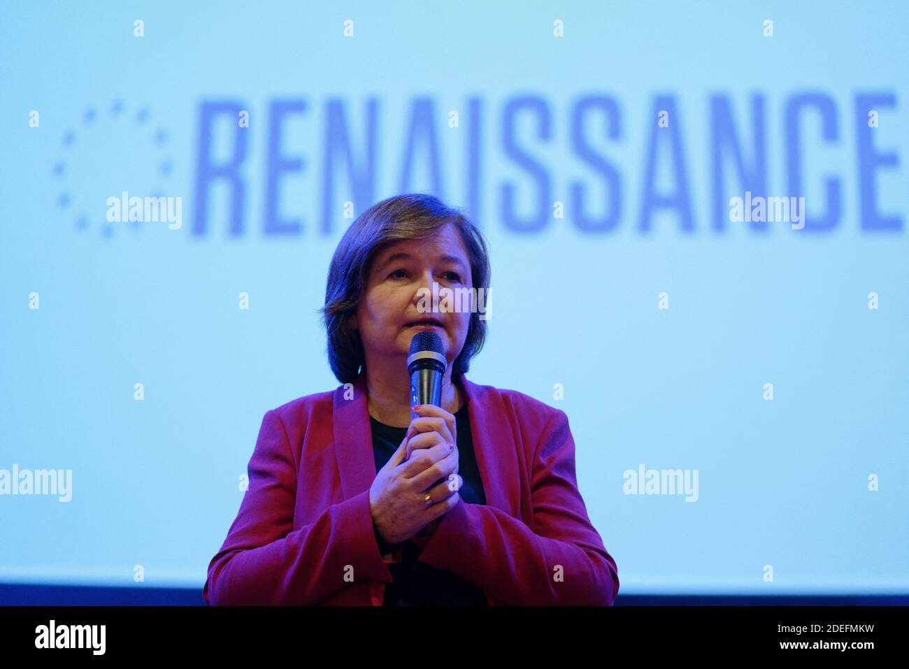 Nathalie Loiseau, head of the LREM list, at a meeting in Valenciennes ...
