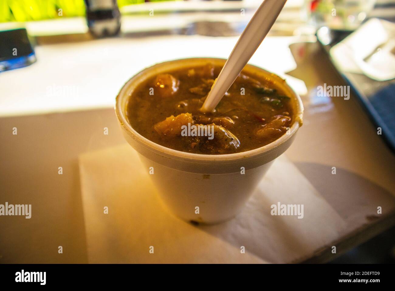 A styrofoam small cup of beef stew Stock Photo - Alamy