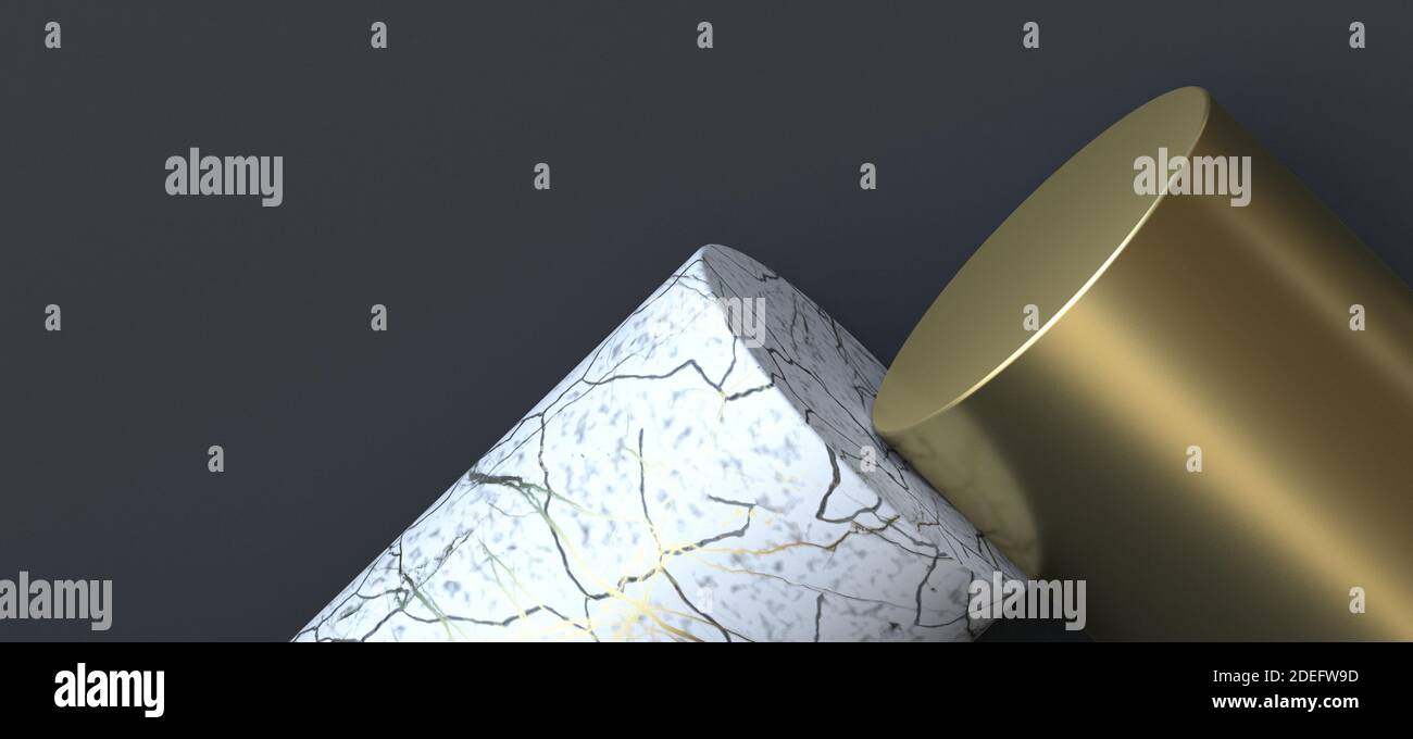 Abstract background made of white marble cylinder and golden one 3D ...