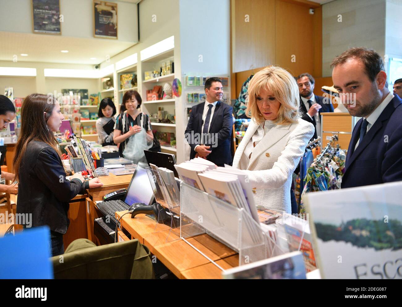 The first lady Brigitte Macron and wife of Prime Minister of Japan Akie ...