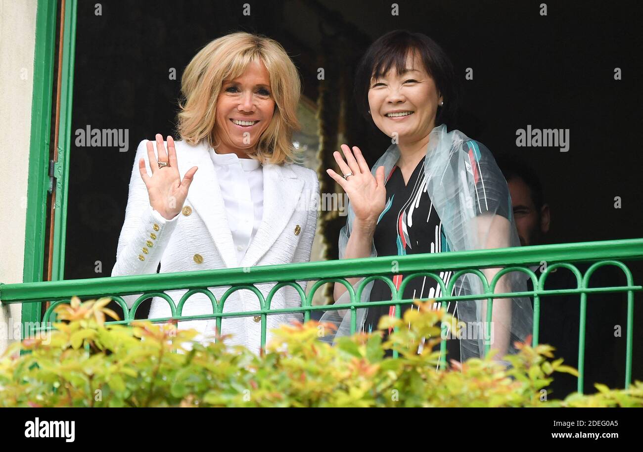 The first lady Brigitte Macron and wife of Prime Minister of Japan Akie ...