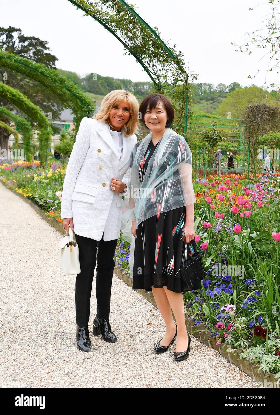 The first lady Brigitte Macron and wife of Prime Minister of Japan Akie ...