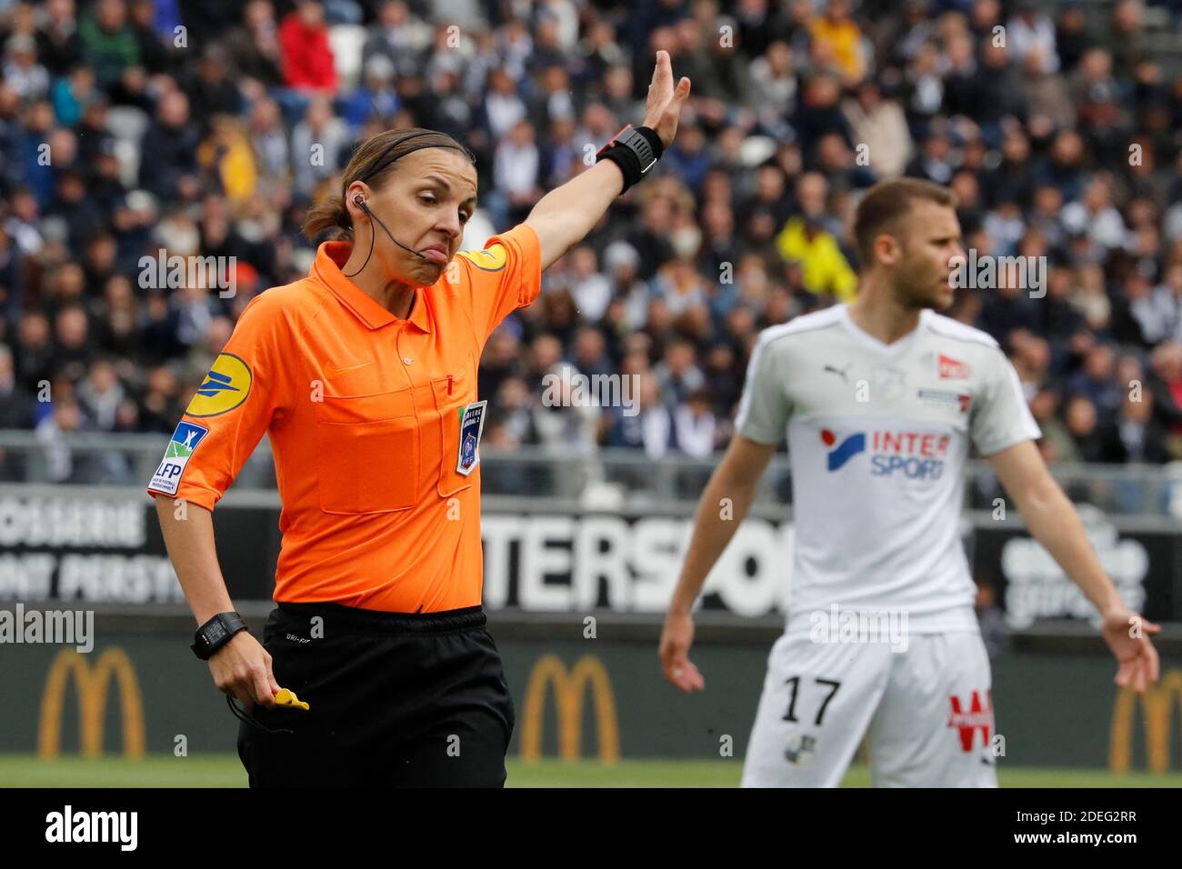 Stephanie Frappart refeering a man's football match during the French ...