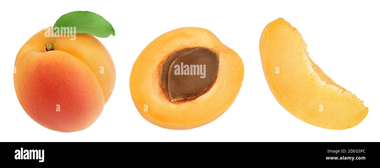 apricot fruit with half and slice isolated on white background. . Top ...