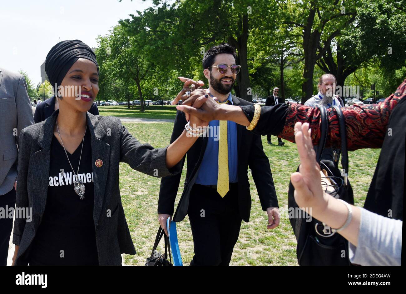 Rep. Ilhan Omar, D-Minn arrives at a "black women in defense of Ilhan ...