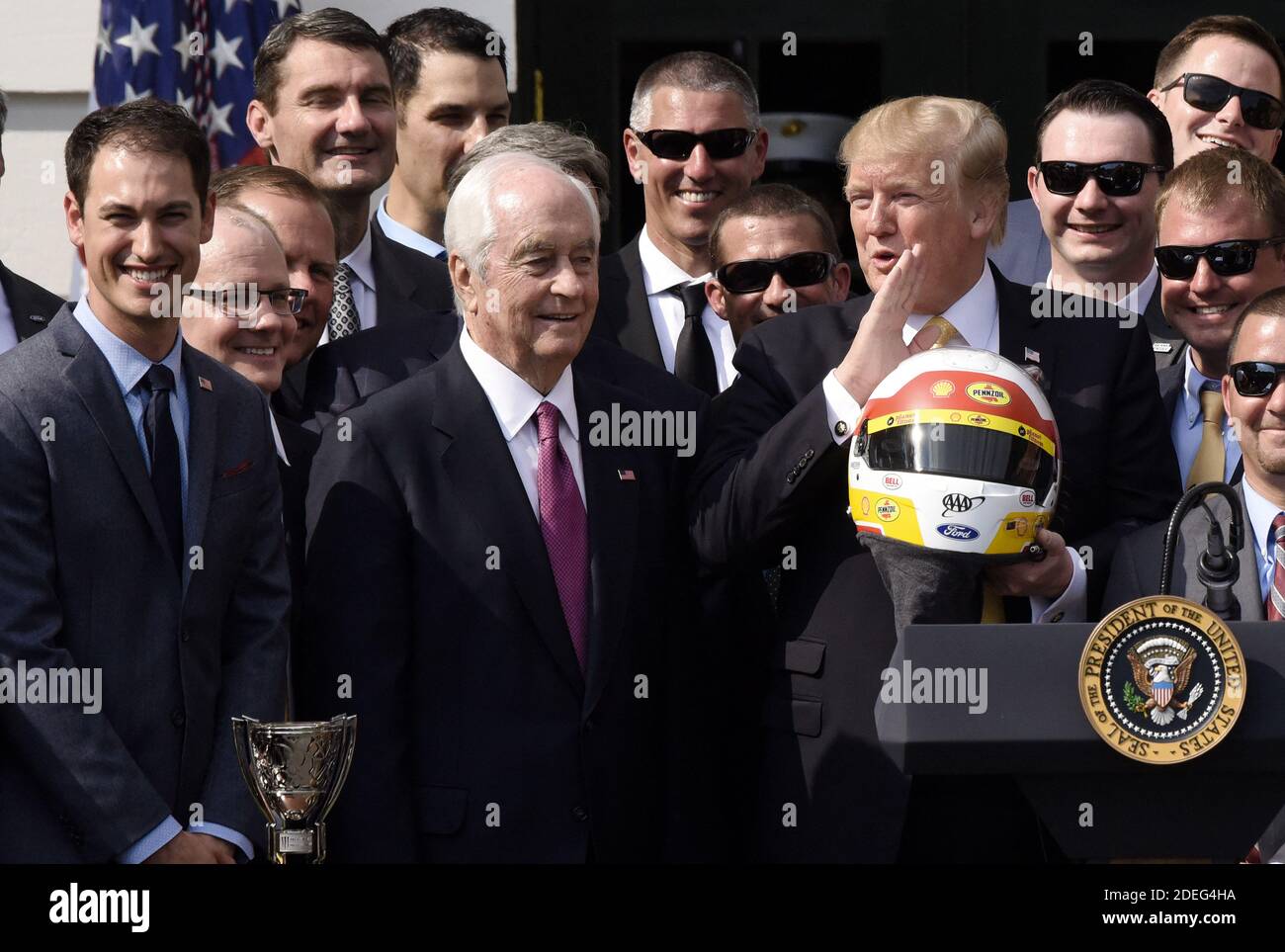 President Donald Trump poses with the 2018 NASCAR Cup Series Champion ...